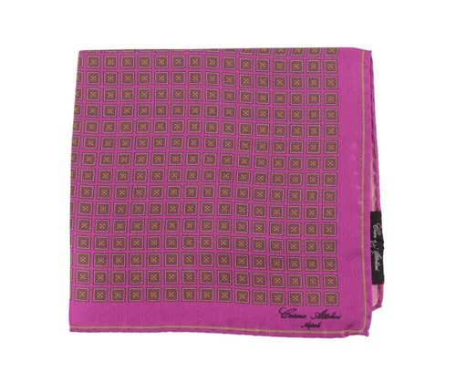Cesare Attolini Fuchsia Square Motif Silk Pocket Square Handmade In ...