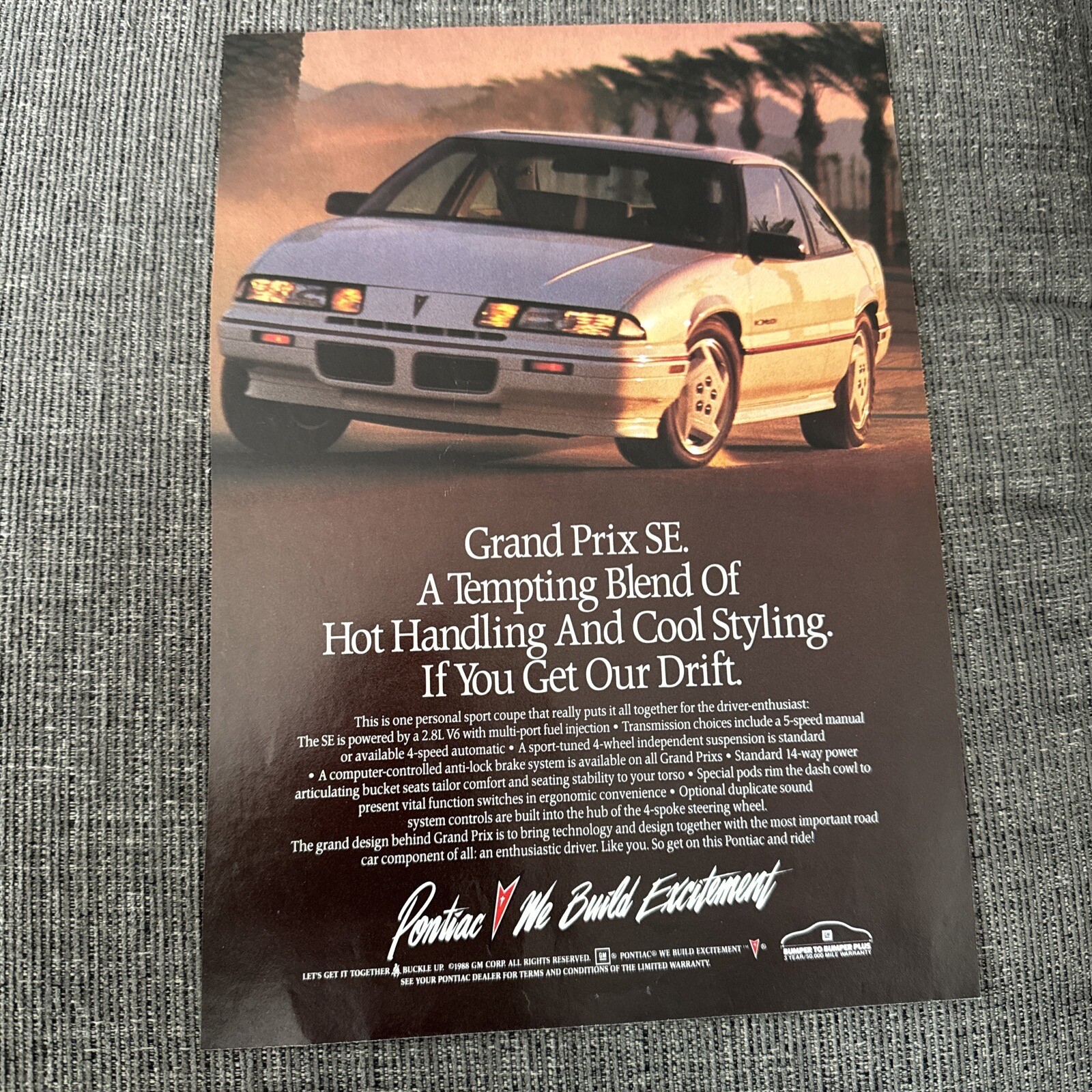 1988 Pontiac Grand Prix SE Coupe Advertisement Drift We Build ...