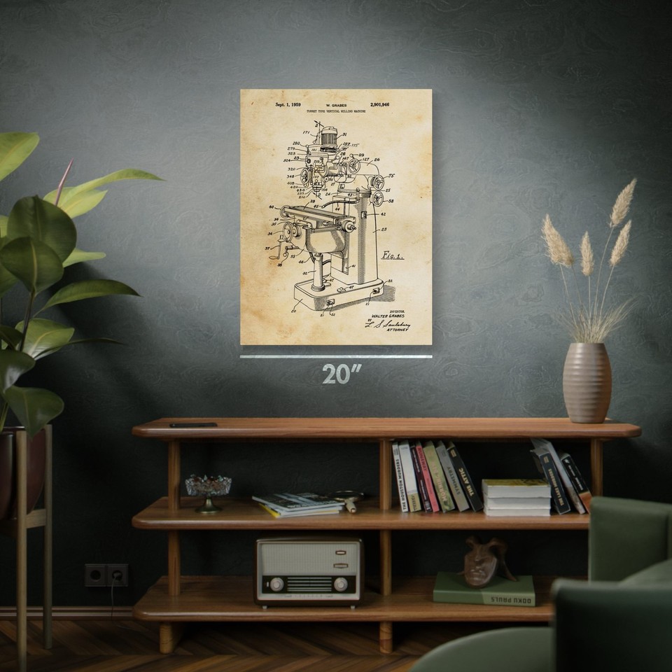 Vertical Milling Machine Patent Wall Art: Garage Wall Art, Contractor ...