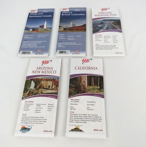 AAA Road Maps Lot of 5 California, AZ, NM, Oregon Washington Alberta BC ...