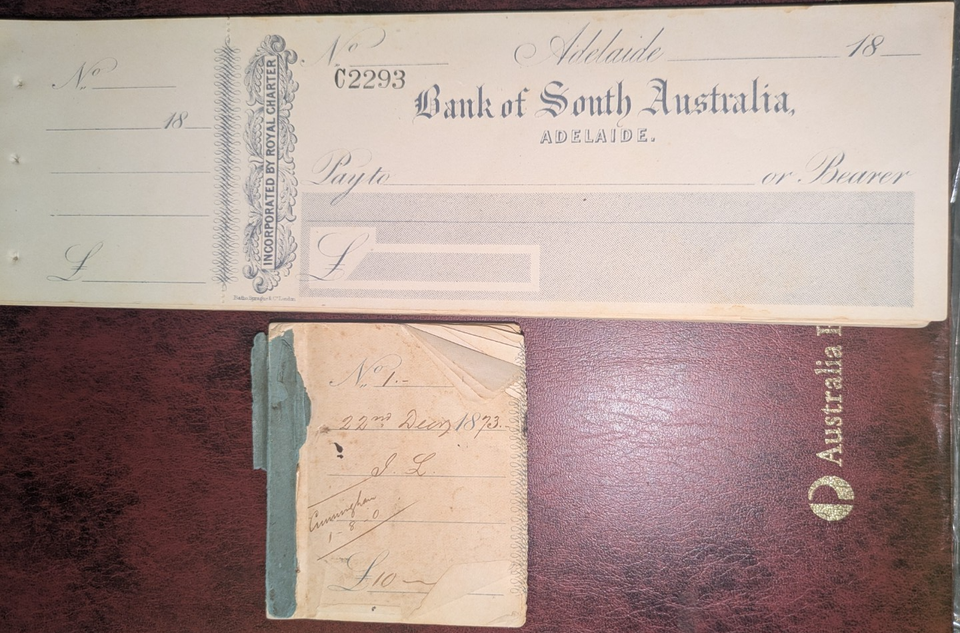 ~1870 Bank of South Australia (Adelaide) unused cheque form (last used ...