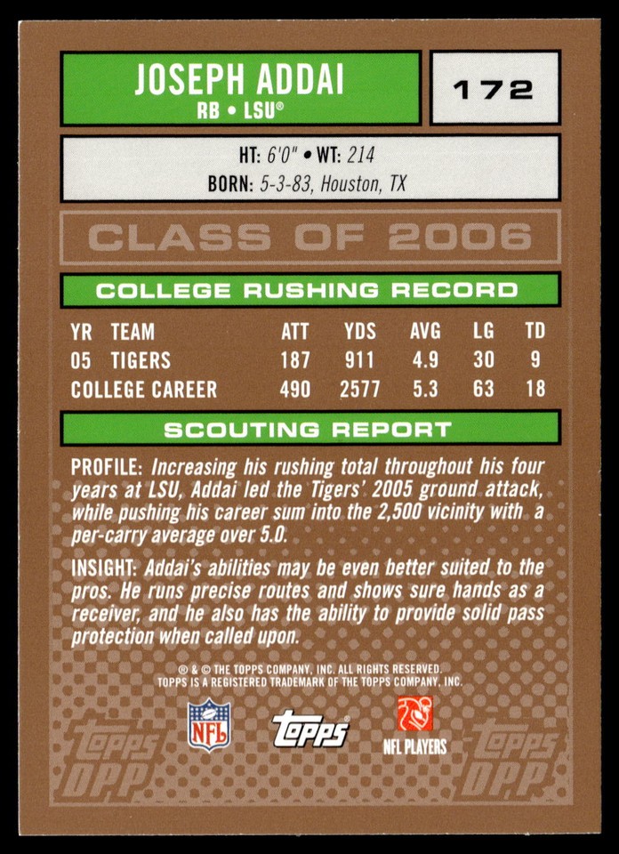 2007 Topps Draft Picks & Prospects Joseph Addai #172 LSU Tigers | eBay