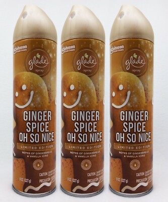 3 Glade GINGER SPICE OH SO NICE Gingerbread & Vanilla Icing Room Spray ...