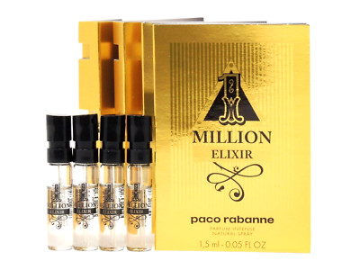 PACO RABANNE 1 MILLION ELIXIR 1.5ml .05fl oz x 4 COLOGNE SPRAY SAMPLE ...