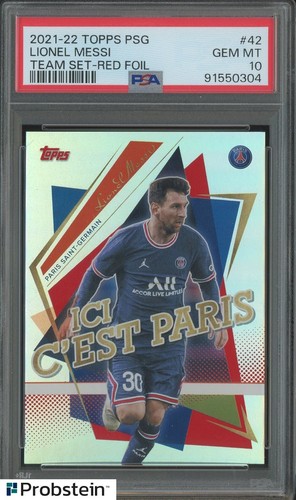 2021-22 Topps PSG Team Set Red Foil #42 Lionel Messi 5/5 PSA 10 GEM ...