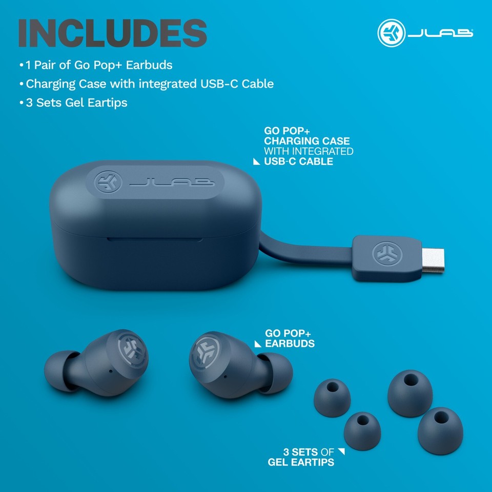 JLab Go POP+ True Wireless Bluetooth Earbuds, iOS, Android, Headphones ...