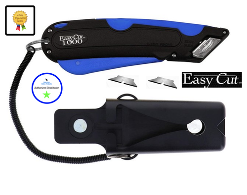 Easy Cut 1000 BLUE Safety Box Cutter Knife 2 blades; Holster Lanyard ...