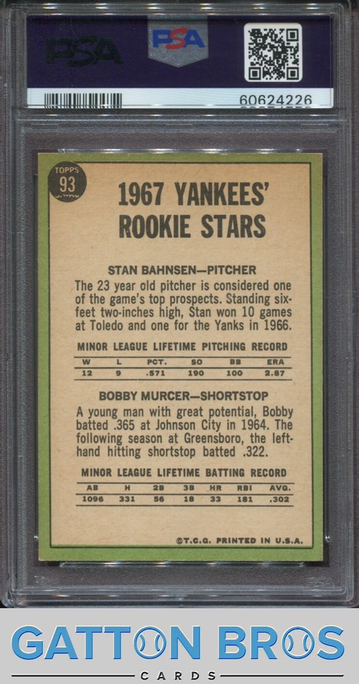 1967 Topps Yankees Rookies S.Bahnsen/B.Murcer #93 PSA 8 NM-MT | eBay