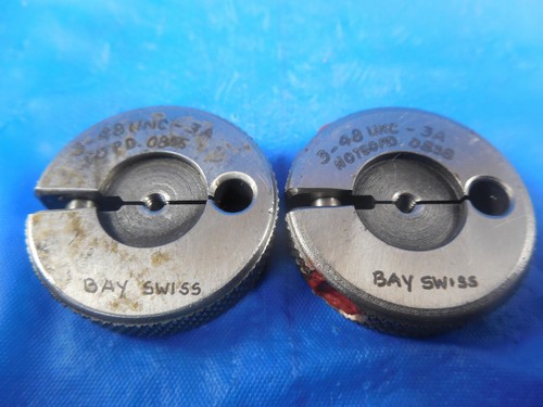 3 48 UNC 3A THREAD RING GAGES #3 .099 GO NO GO P.D.'S = .0855 & .0838 ...