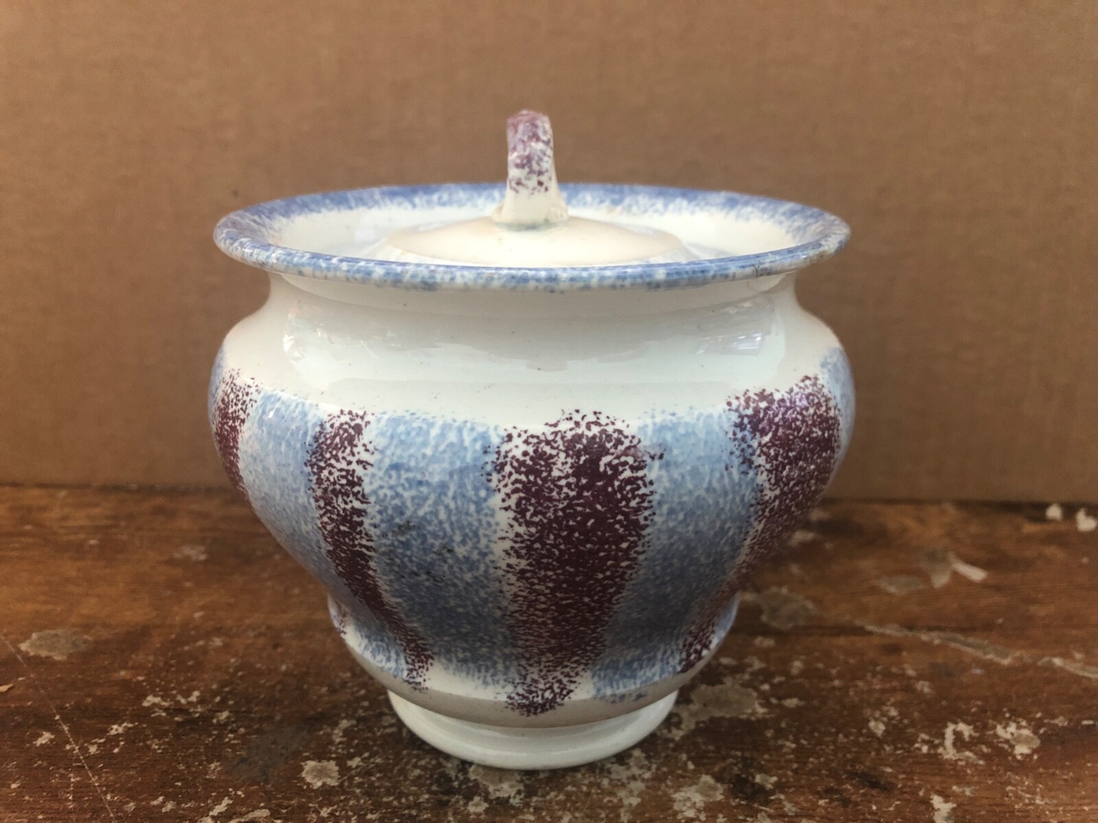 Vintage SPONGE SPATTER WARE Bowl w/ Lid blue purple STAFFORDSHIRE ...