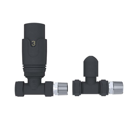 Radiator Valve Thermostatic Straight TRV + Lockshield Pro Anthracite 1/ ...