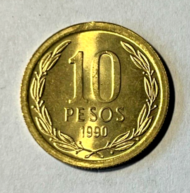 1990 Chile Coin 10 pesos "Chilena" Female Angel Wearing Broken Shackles ...