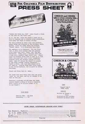 THINGS ARE TOUGH ALL OVER Original Australian Movie Press Sheet Cheech ...