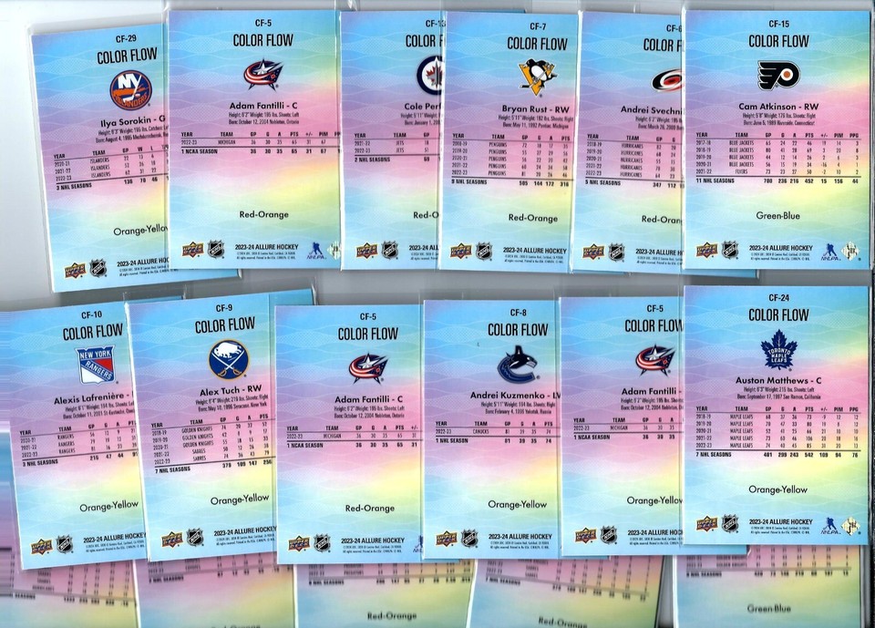 17- 2023-24 Upper Deck Allure COLOR FLOW REFRACTOR HOCKEY CARDS LOT ...