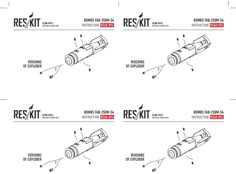 ResKit RS48-0094 for Scale model kit 1 48 FAB-250М-54 bombs (4 pcs) MiG ...