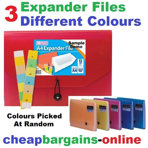 3 x A4 EXPANDING FILE FOLDER ORGANISER EXPANDER FILE 13 POCKET 12 TAB ...