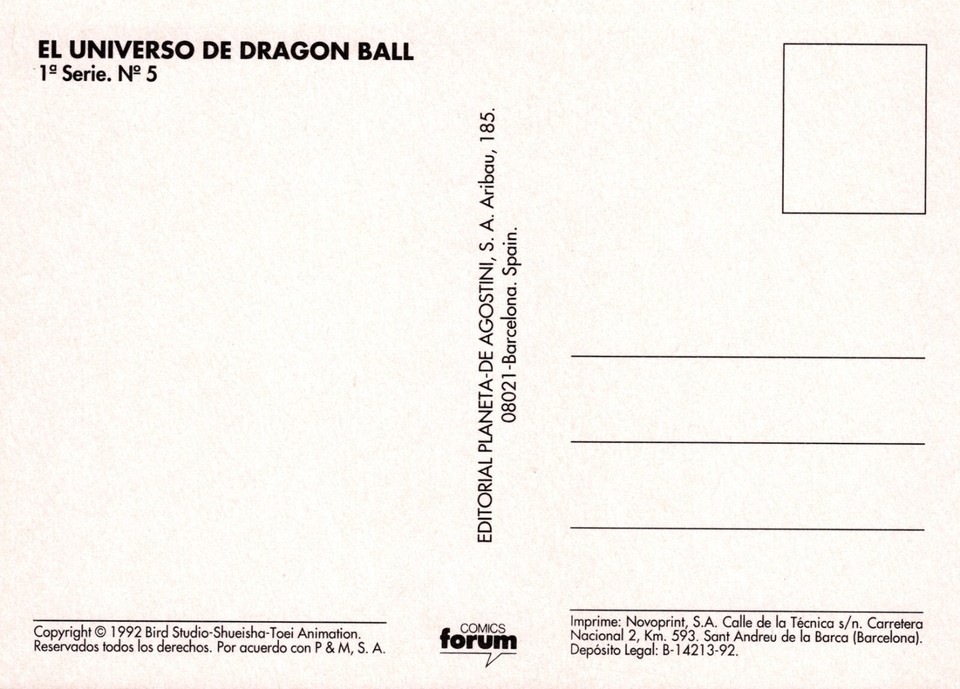 1992 DRAGON BALL Postcard Original Spanish Vintage 15 x 10.5 cm. (6" x ...