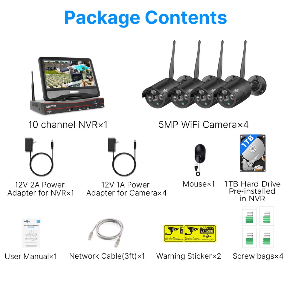 Hiseeu 10CH NVR With Monitor 5G Wifi CCTV Security Camera System 5MP HD ...