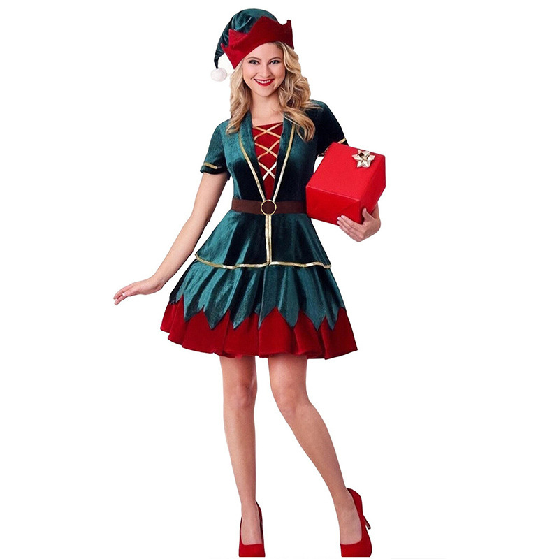 Christmas Green Elf Fancy Cosplay Costume Xmas Women Adult Elf Fancy ...
