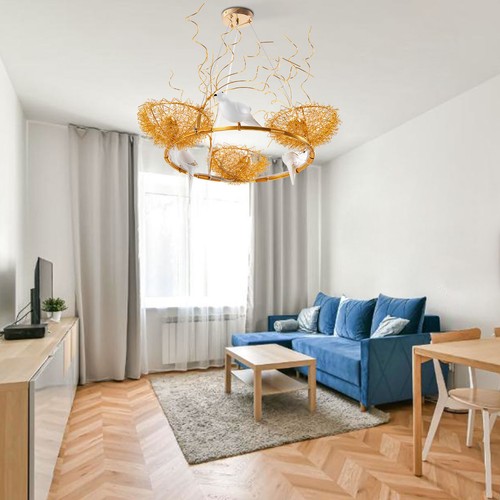 3-Light Bird Nest Chandelier Ceiling Lamp LED Pendant Lamp Lighting Fixture Gold | eBay