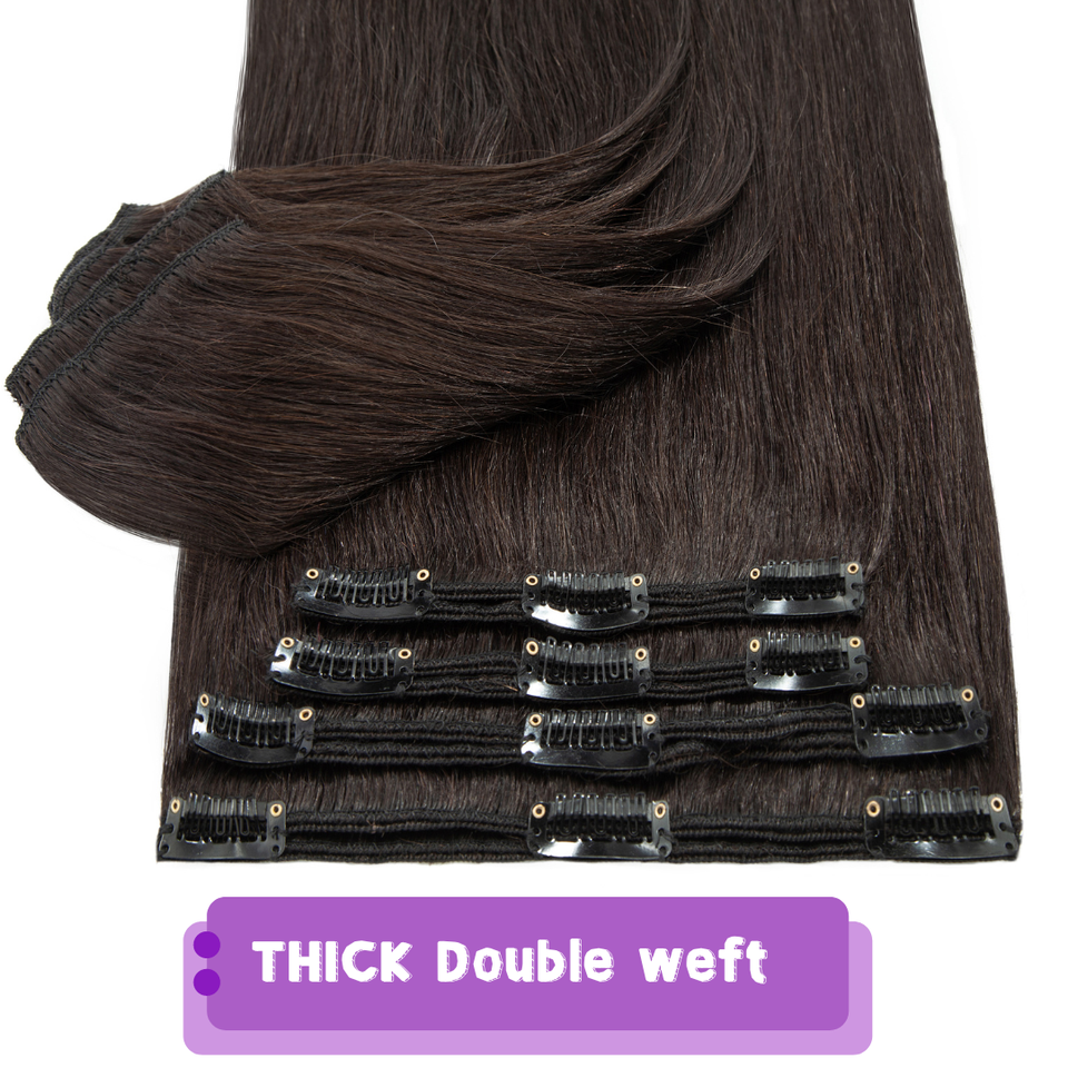 Russian THICK Clip In 100% Real Remy Human Hair Extensions Full Head ...