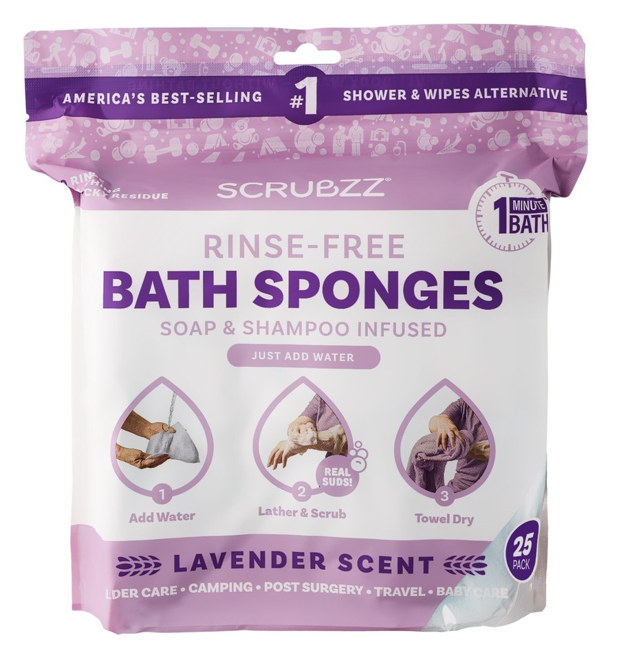 Scrubzz Disposable Rinse Free Bathing Sponges - Lavender, 50 Count | eBay