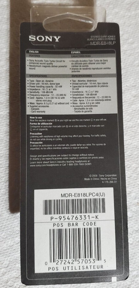 Sony MDR-E818LP Stereo Headphones | eBay
