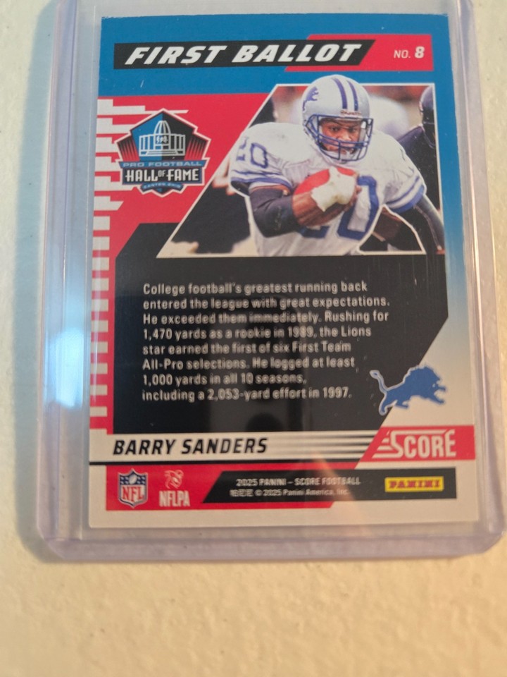 2025 Score - First Ballot Barry Sanders #8 (Hall of Fame) | eBay