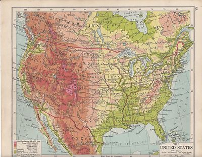 1931 MAP UNITED STATES PHYSICAL SHOWING HEIGHTS & DEPTHS LAND SEA | eBay UK