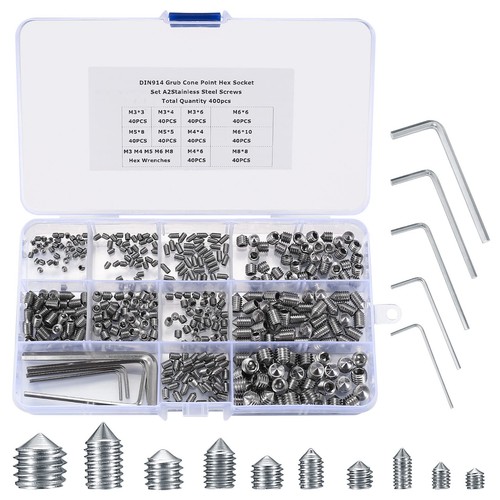 400 Pcs Set Screw Assortment Kit, Hex Allen Head Socket Cup Point ...