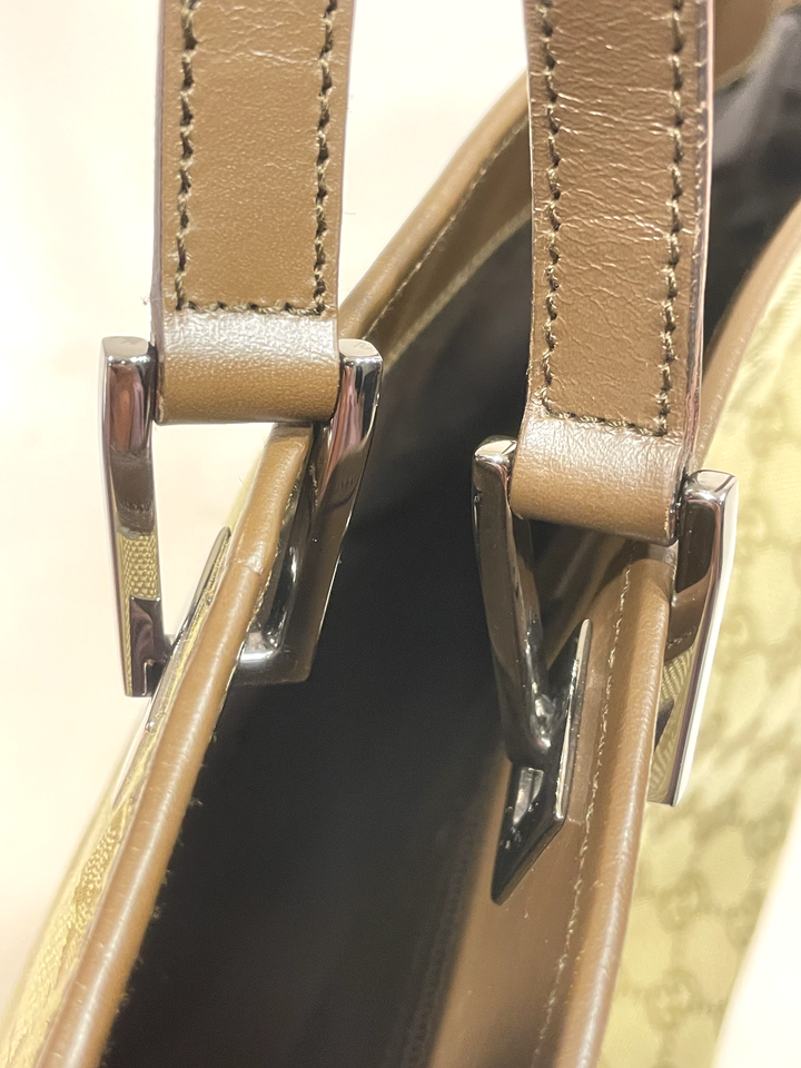 Authentic GUCCI Shoulder Hand Tote Bag Sherry GG Canvas Leather Rank A ...