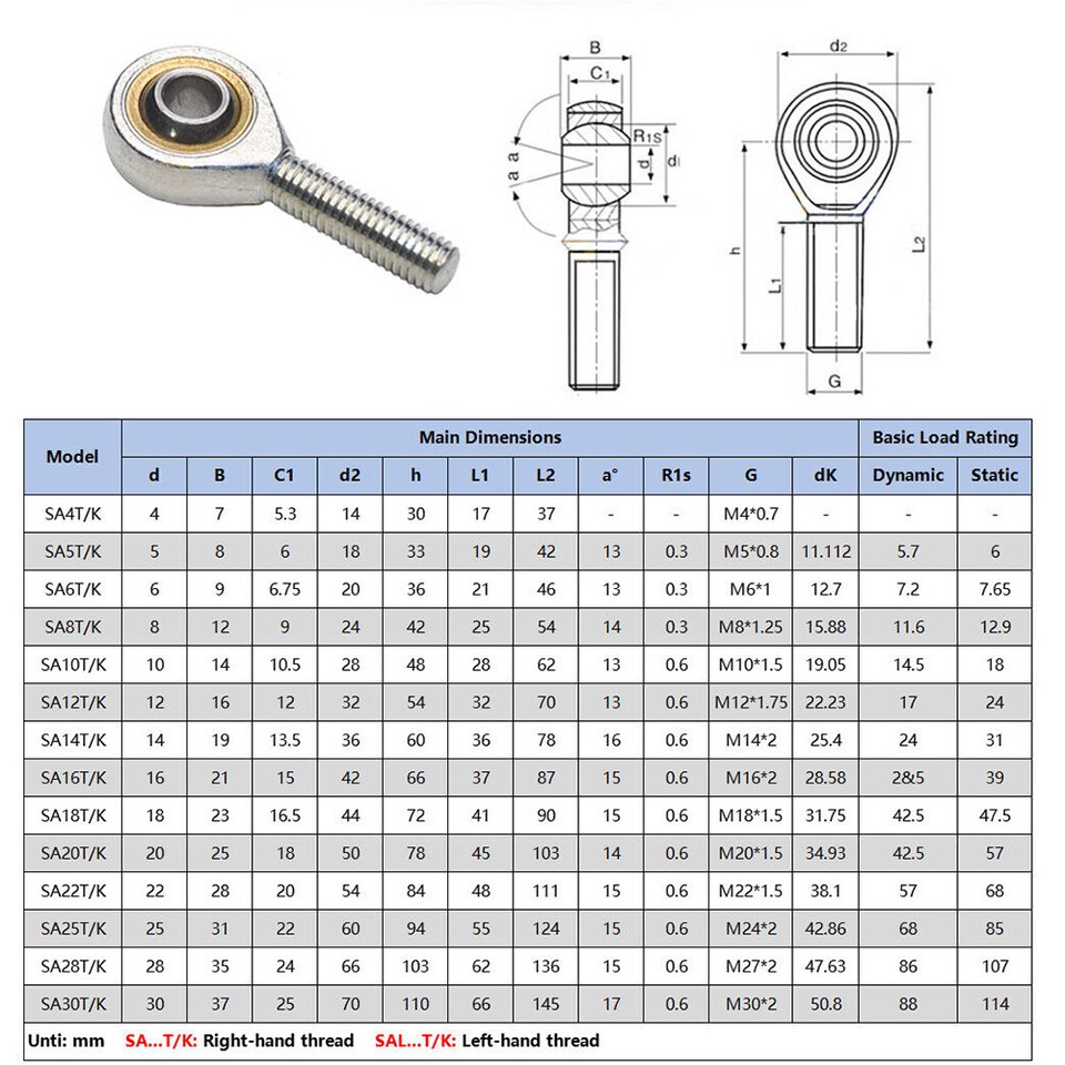 Ball Joint Rod End Bearing Male/Female Right/Left Threaded M4 M5 M6 M8 ...