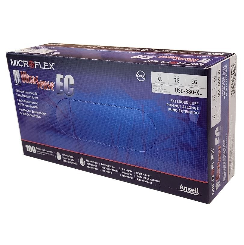 Microflex Ultrasence EC Extended Cuff Gloves - Pack of 100 (USE-880-XL ...