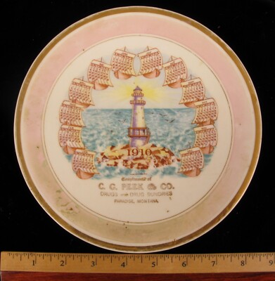 ANTIQUE 1910 DRUG STORE ADVERTISING CALENDAR PLATE C. G. PEEK PARADISE ...