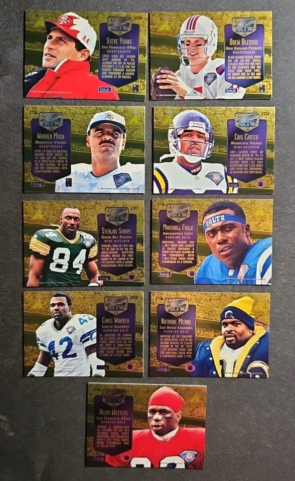 1995 NFL Football Zenith Z-Team Lot (9 Cards: Young Bledsoe Carter Moon ...
