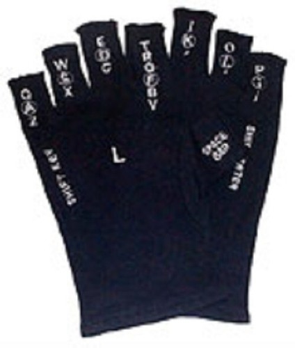TOUCHTYPERS KEYBOARDING TYPING COMPUTER GLOVES SEWN LETTERS WITH BOOK ...