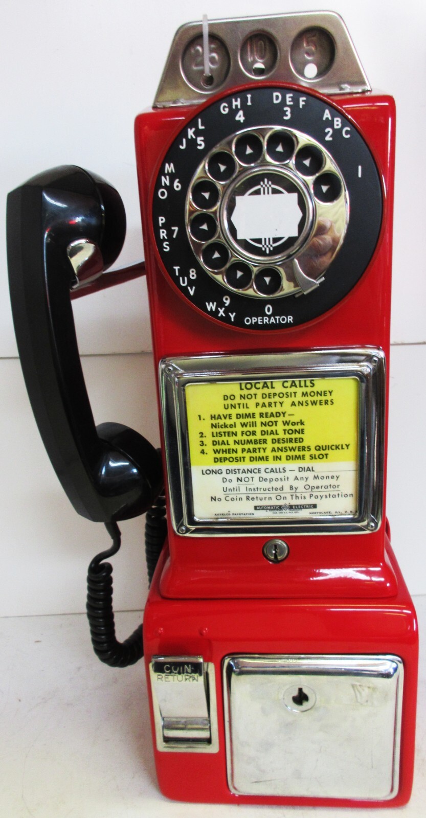 Automatic Electric Three Slot Red Pay Telephone 1950's Operational ...