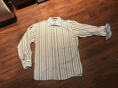 XL Green Blue White Yellow Stripe SETTE PONTI Button-Front Club shirt ...