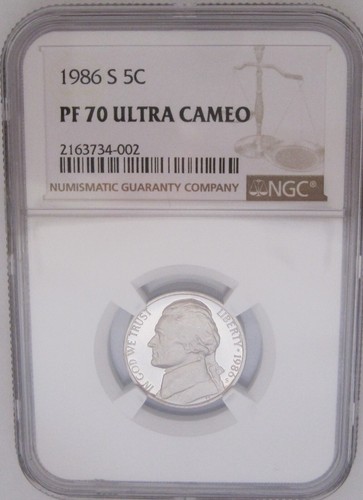 1986-S JEFFERSON NICKEL NGC PF70 ULTRA CAMEO = RARE & SCARCE w/ Book ...