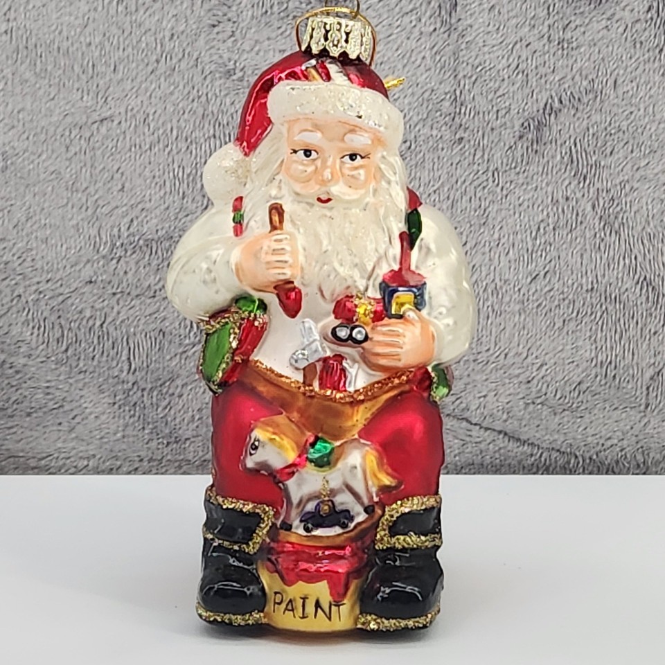 Toy Maker Santa mouth blown hand panted glass Christmas ornament 4-5 ...