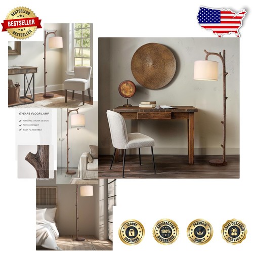 Stylish Beige Shade Floor Lamp with Tree Trunk Base - Perfect for ...