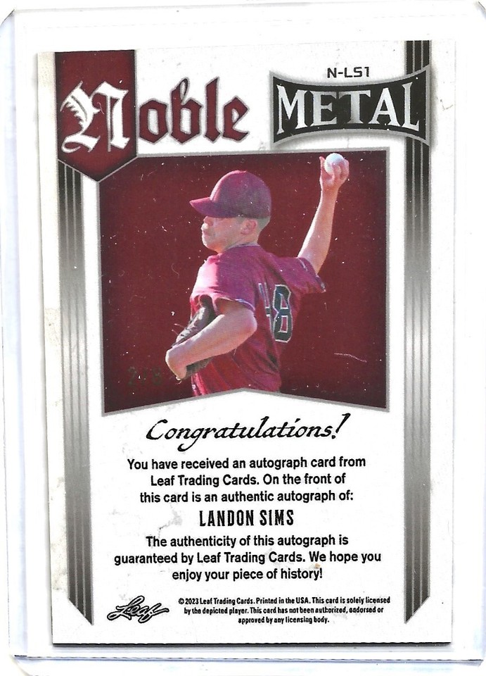 2023 LEAF METAL #N-LS1 LANDON SIMS BRONZE NOBEL AUTO RC #'D 2/8 | eBay