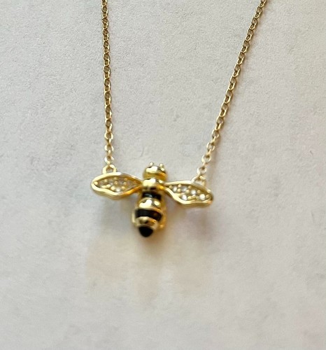 NEW NWT 14KT GOLD PLATED CUBIC ZIRCONIA BLACK ENAMEL BUMBLE BEE PENDANT ...
