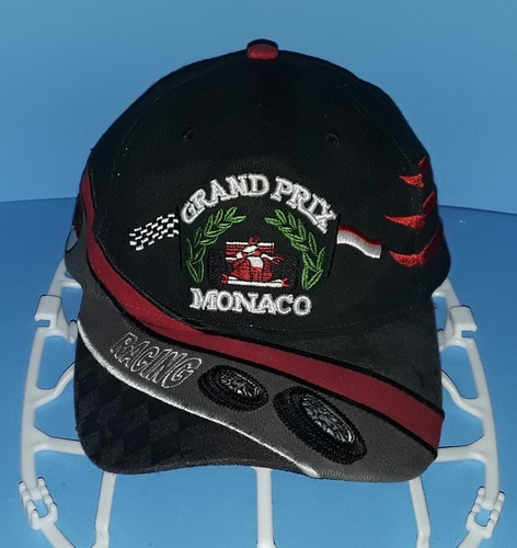 Vintage MONACO GRAND PRIX Embroidered Black Hat w/Adj… - Gem
