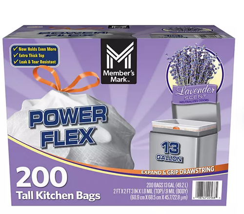 Member's Mark Power Flex Tall Kitchen Drawstring Trash Bags (13 gal ...