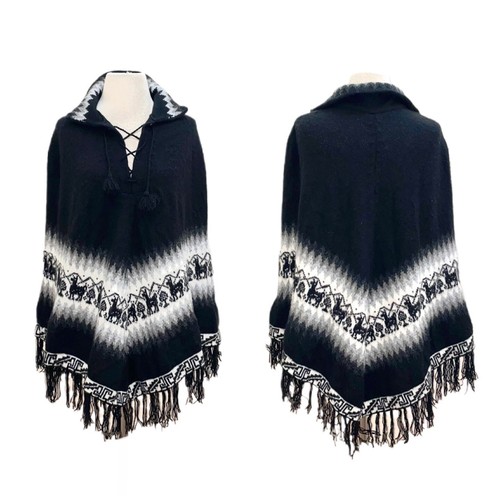 Alpaca Connection made in Peru Black/White Wool/Alpaca fringe Lace Up ...
