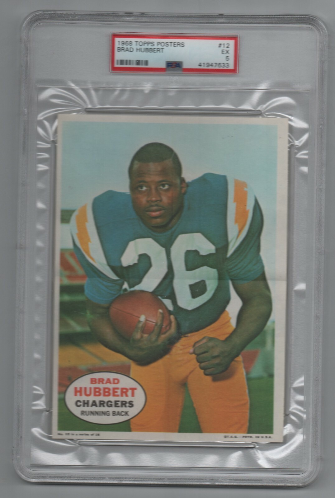 1968 TOPPS POSTER BRAD HUBBERT #12 SAN DIEGO CHARGERS GRADE 5 #41947633 ...