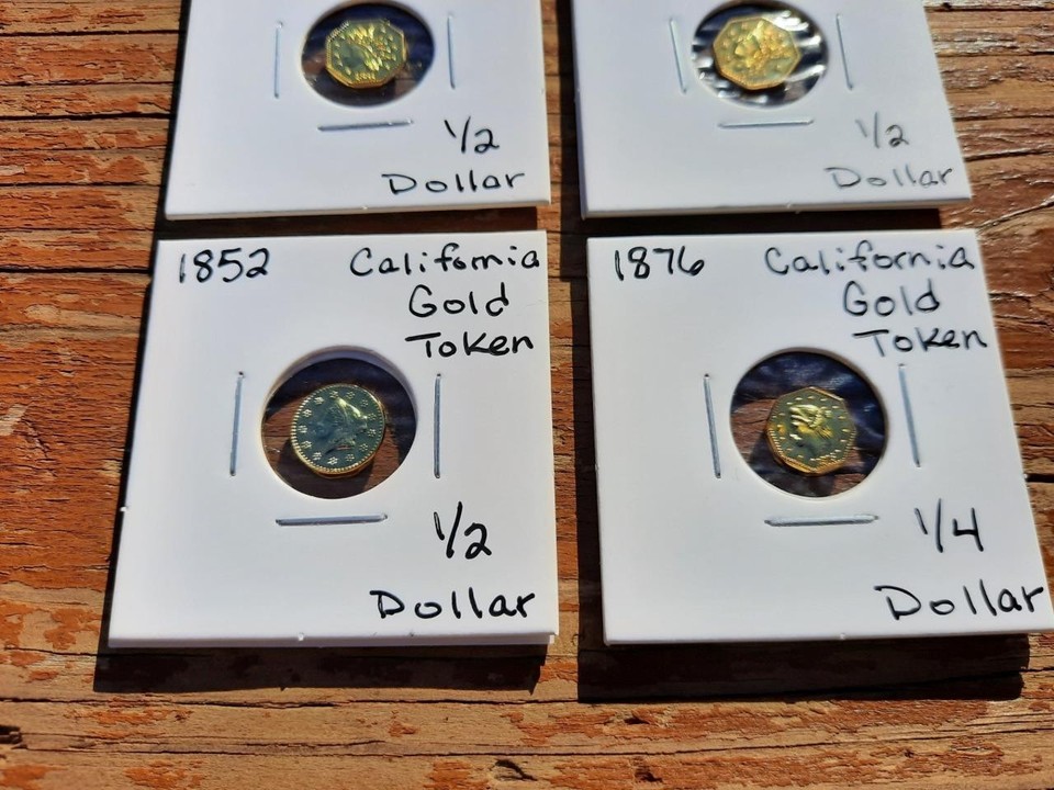 LOT OF 4 CALIFORNIA GOLD TOKENS FRACTIONALS 1852 1854 1876 1881 ...