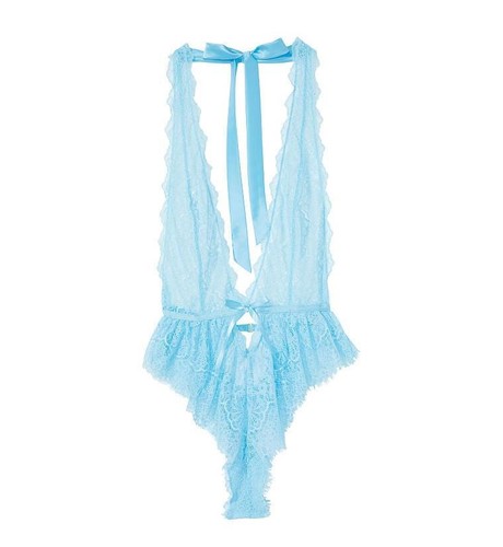 VICTORIA'S SECRET VERY SEXY FLORAL LACE PLUNGE RUFFLE TEDDY XS *LIGHT ...
