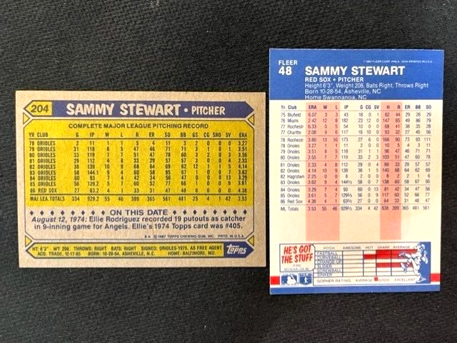 MLB - Sammy Stewart 1987 Topps & 1987 Fleer Baseball - Red Sox | eBay